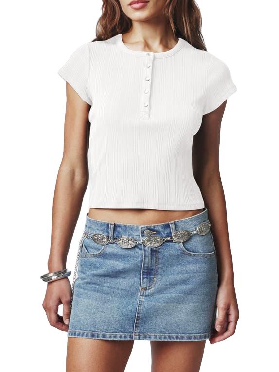 FLORENCE BY MILLS Florence by Mills Ribbed Henley Short Sleeve T-Shirt